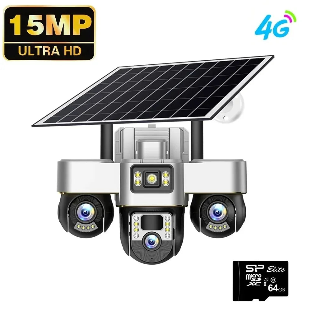 Camera de Supraveghere Solara 4G,cartela sim PTZ cu 3 Lentile – 15MP U ...